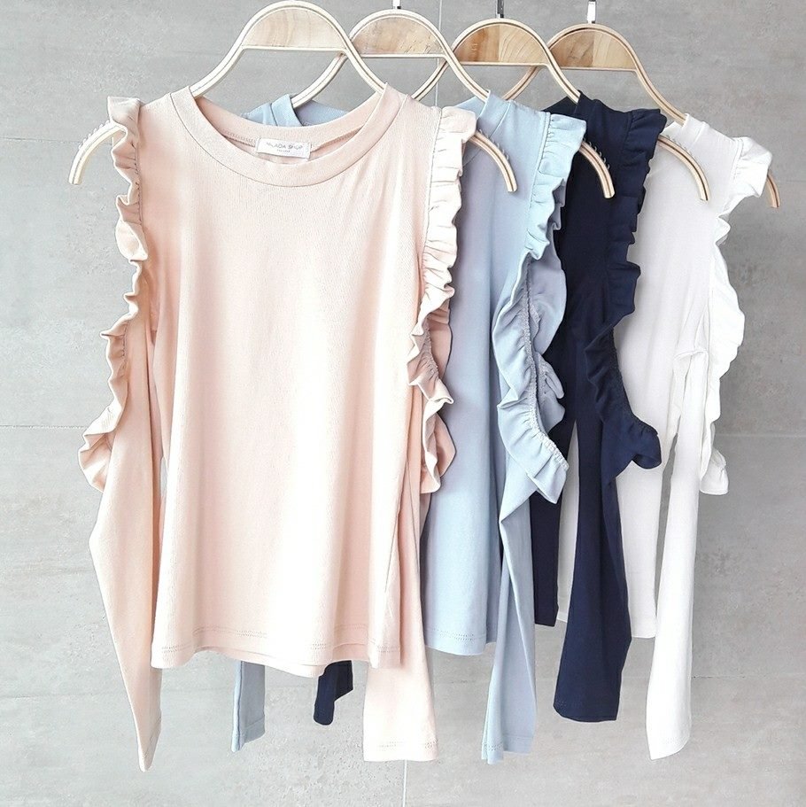 Open Shoulder Ruffle Long Sleeve Top | Jolivia Co